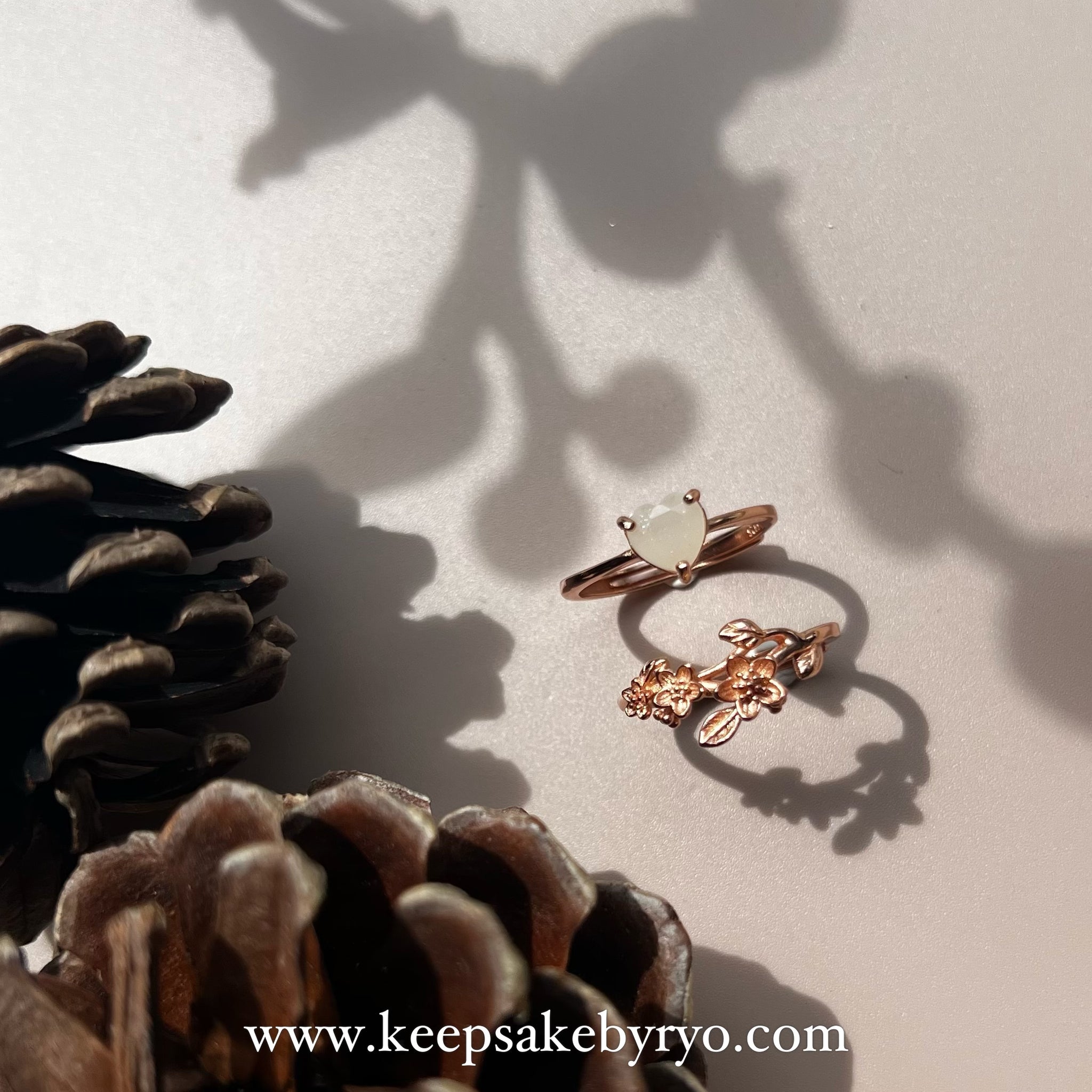 SOLITAIRE: SAKURA STACKING DUO RINGS WITH HEART SOLITAIRE - Keepsake by Ryo